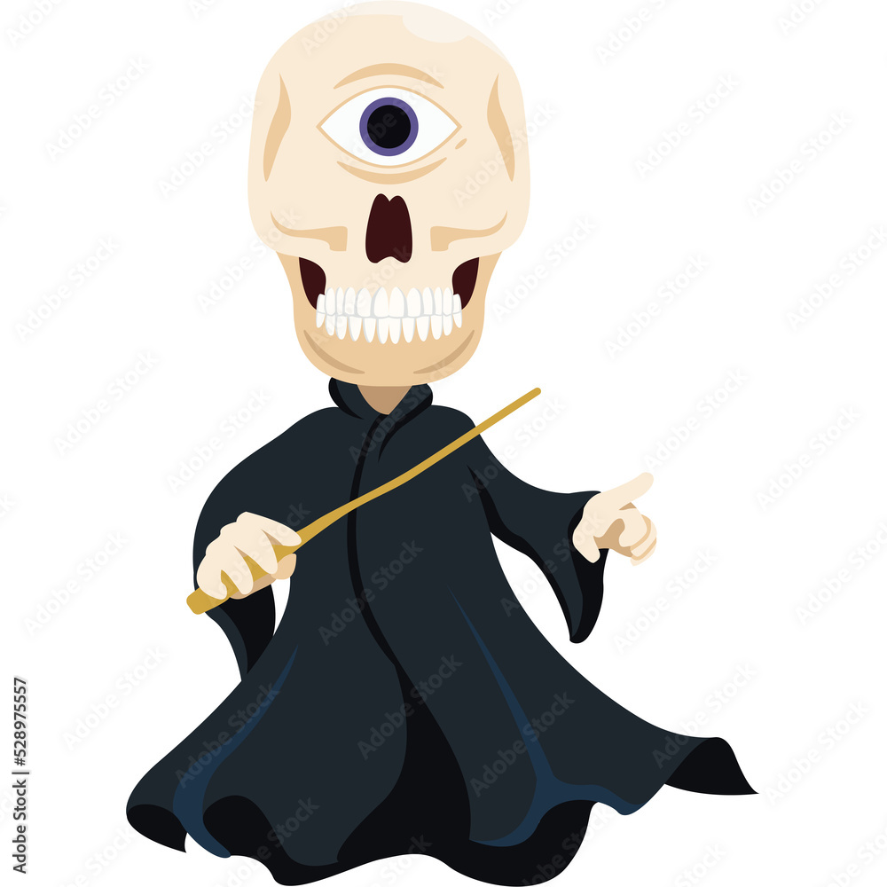 Skeleton ghost Wizard holding a wand in halloween fancy to go trick or ...