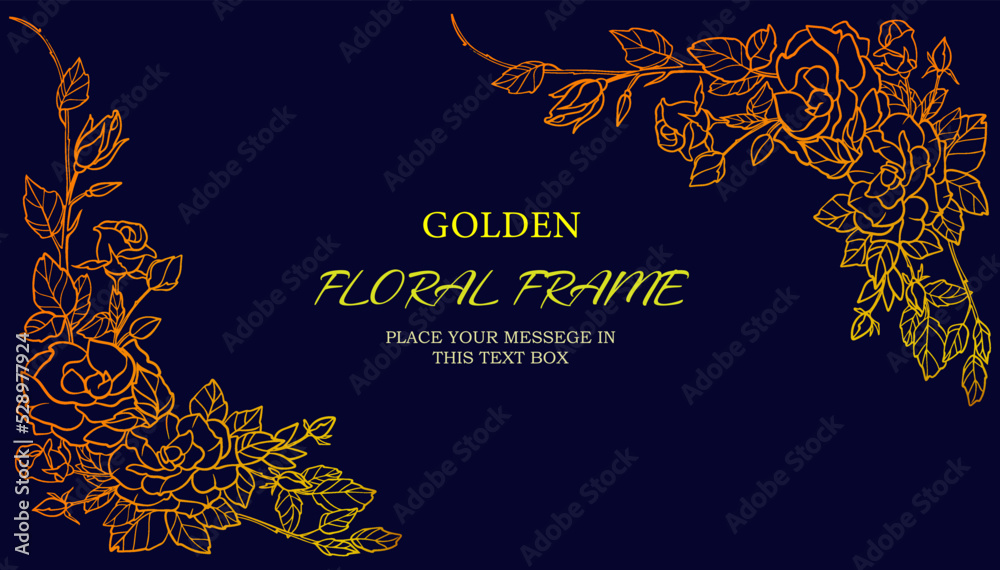 Gold floral frame. Gold gradient on dark blue background. Cherry ...