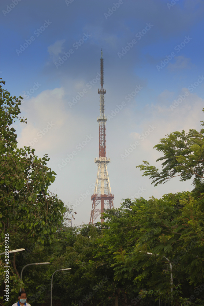 Tv tower behind the Architecture bridge in India, Tamilnadu, Chennai ...