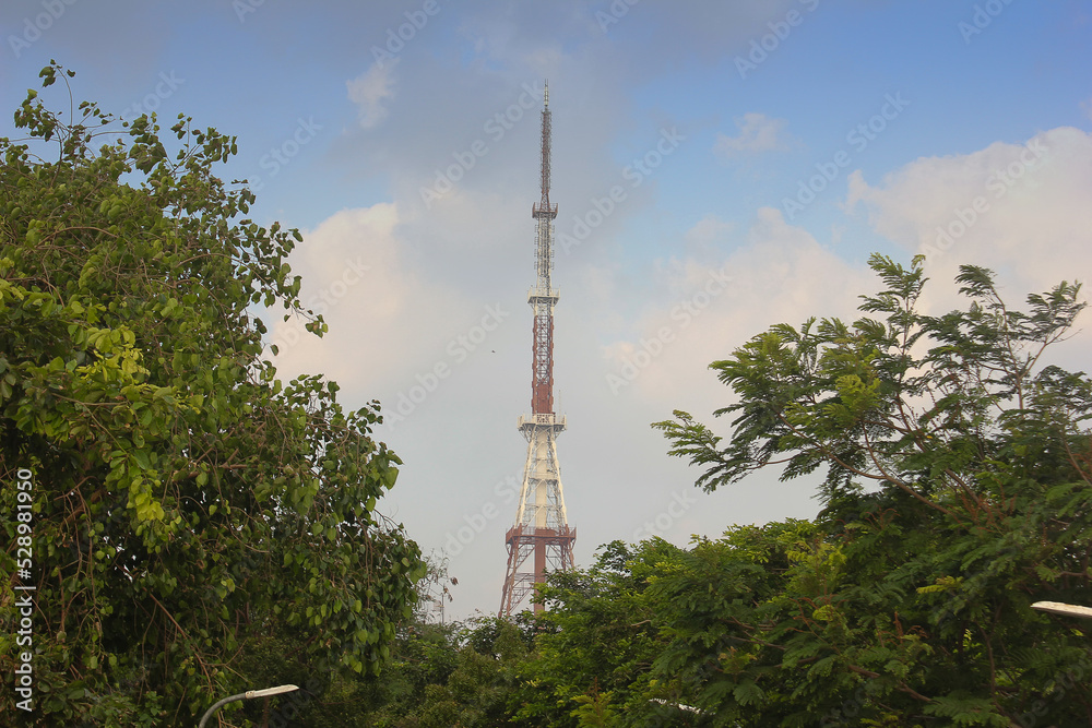 Tv tower behind the Architecture bridge in India, Tamilnadu, Chennai ...