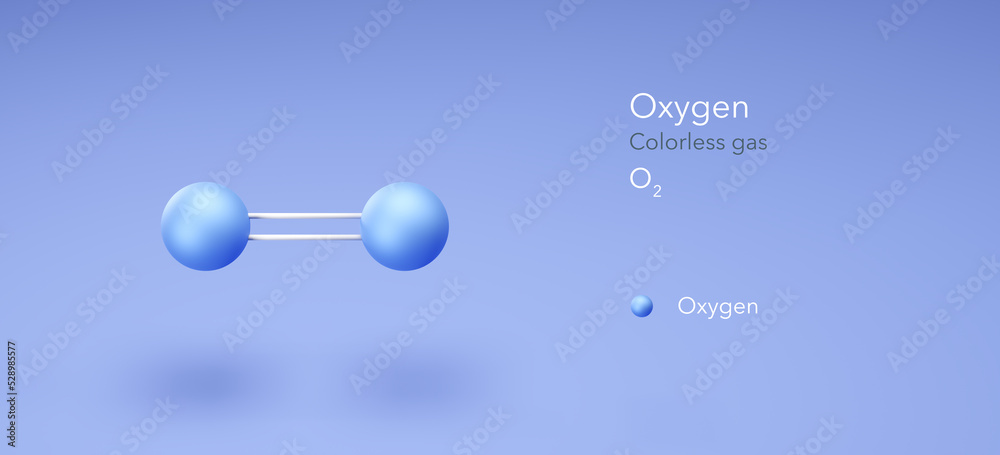 oxygen, colorless gas, molecular structures, 3d model, Structural ...