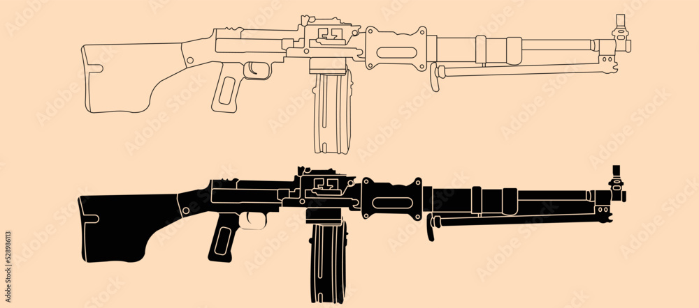 RPD Machine Gun Vector,outline with silhouette. Stock Vector | Adobe Stock