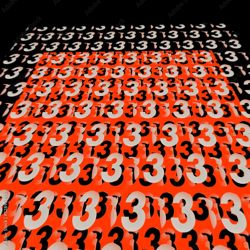 pattern and design from repeated white number 33 on bright red ...