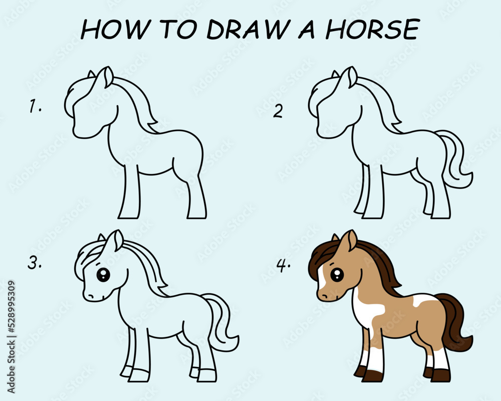Step by step to draw a Horse. Drawing tutorial a Horse. Drawing lesson ...