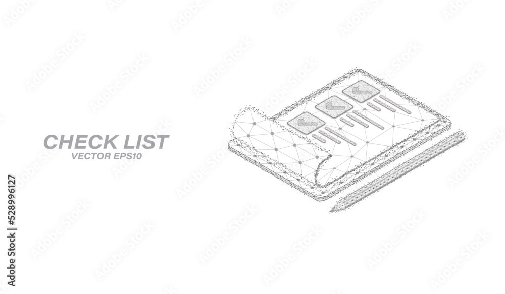 Futuristic low poly 3D check sign black outline isometric layout ...