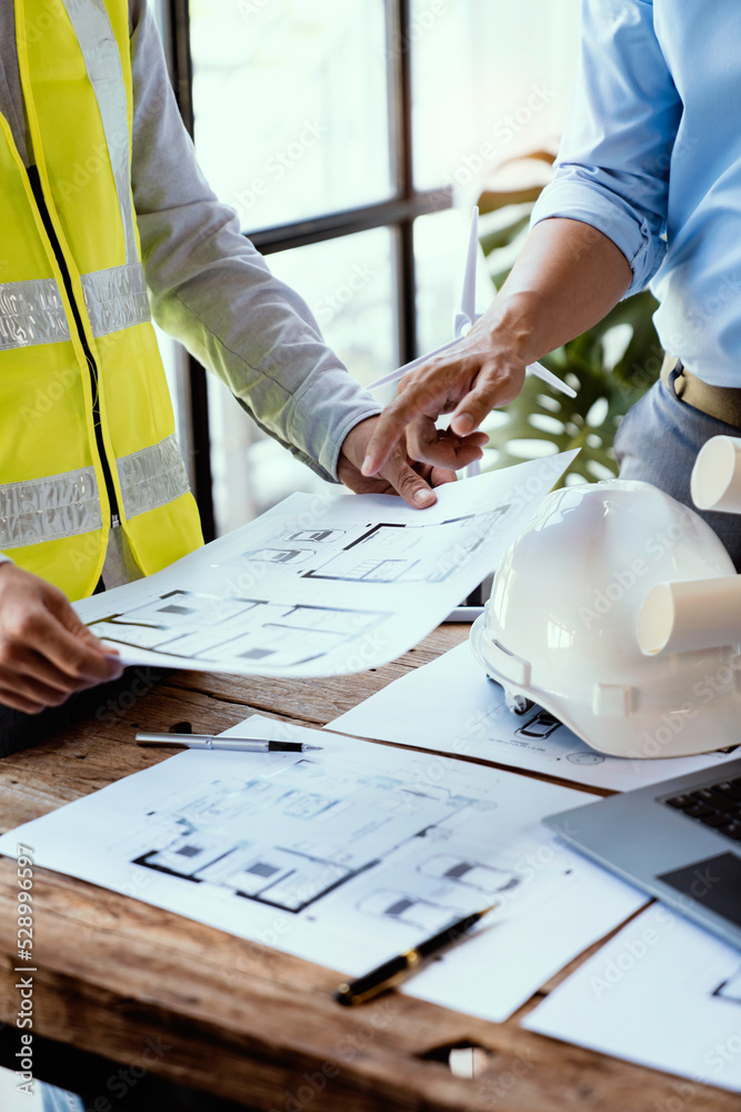 Architecture Engineer Teamwork Meeting, Drawing and working for ...