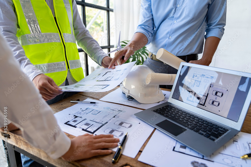 Architecture Engineer Teamwork Meeting, Drawing and working for ...