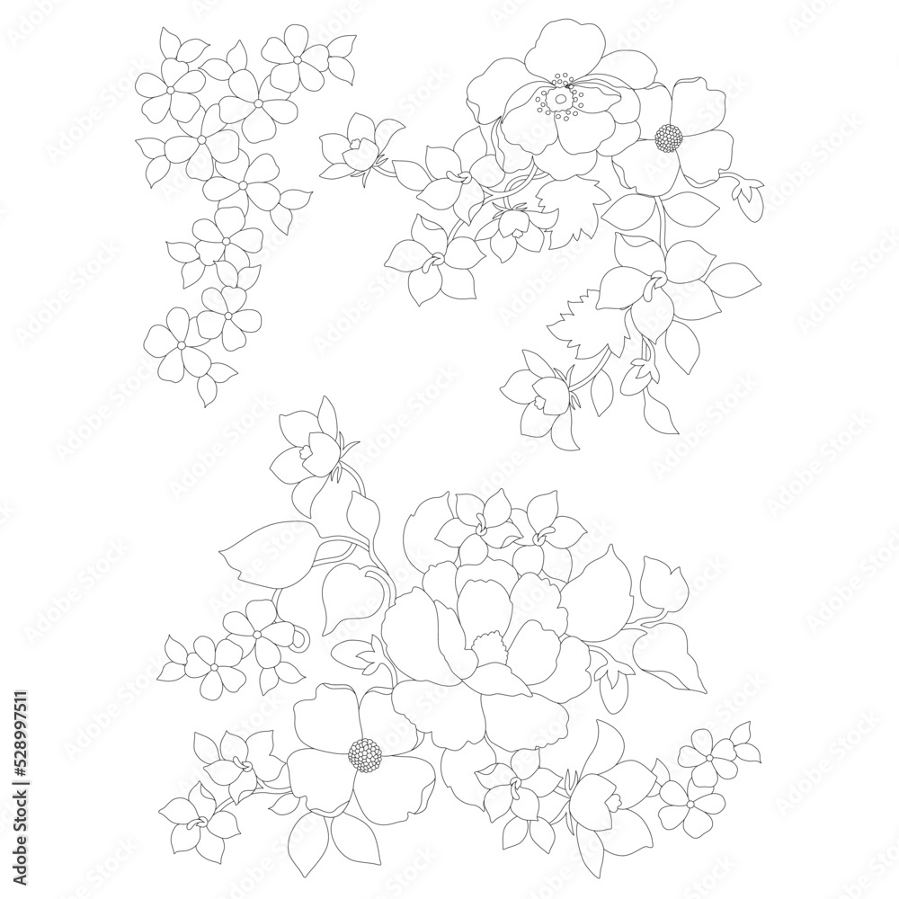 Flower Line Arts,Silhouette Art Line Flower Patterns,Outline Black And ...