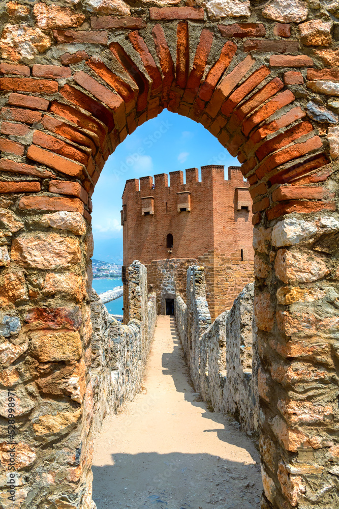 Top view at the Red Tower (Kizil Kule) as seen from the citadel wall ...