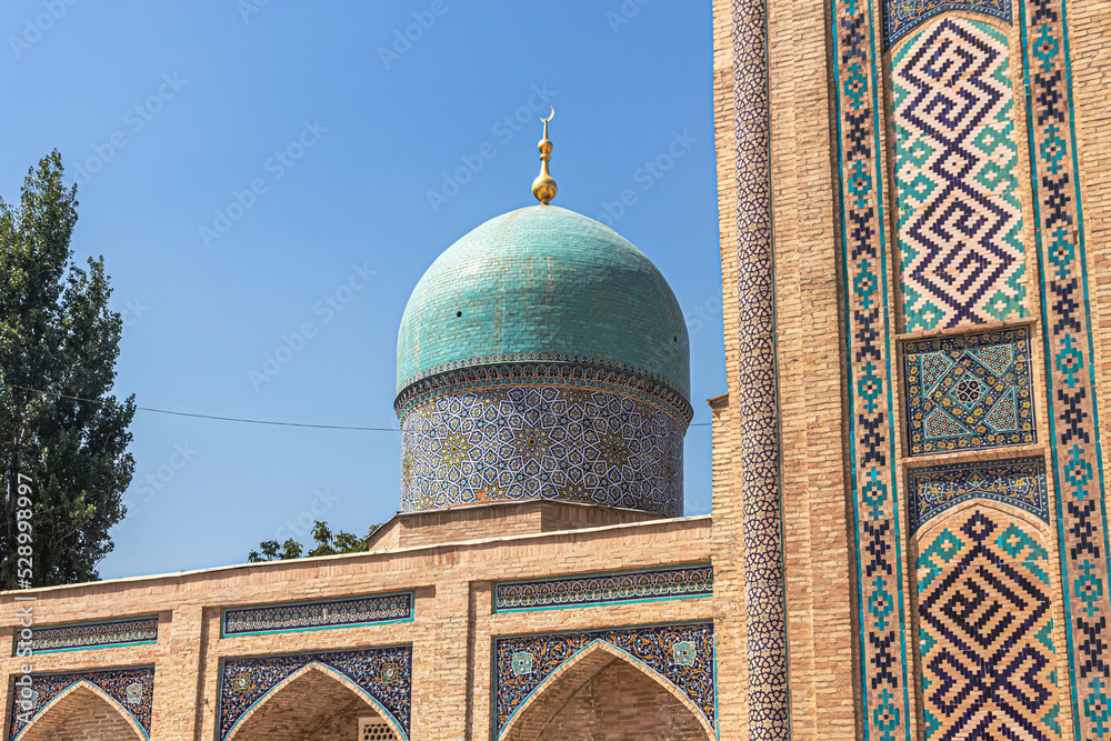Turquoise tower of Barak Khan Madrasah in Tashkent Stock Photo | Adobe ...
