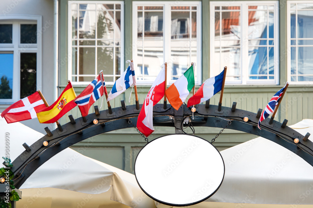 Street signage light box signboard with flags of Europe countries ...