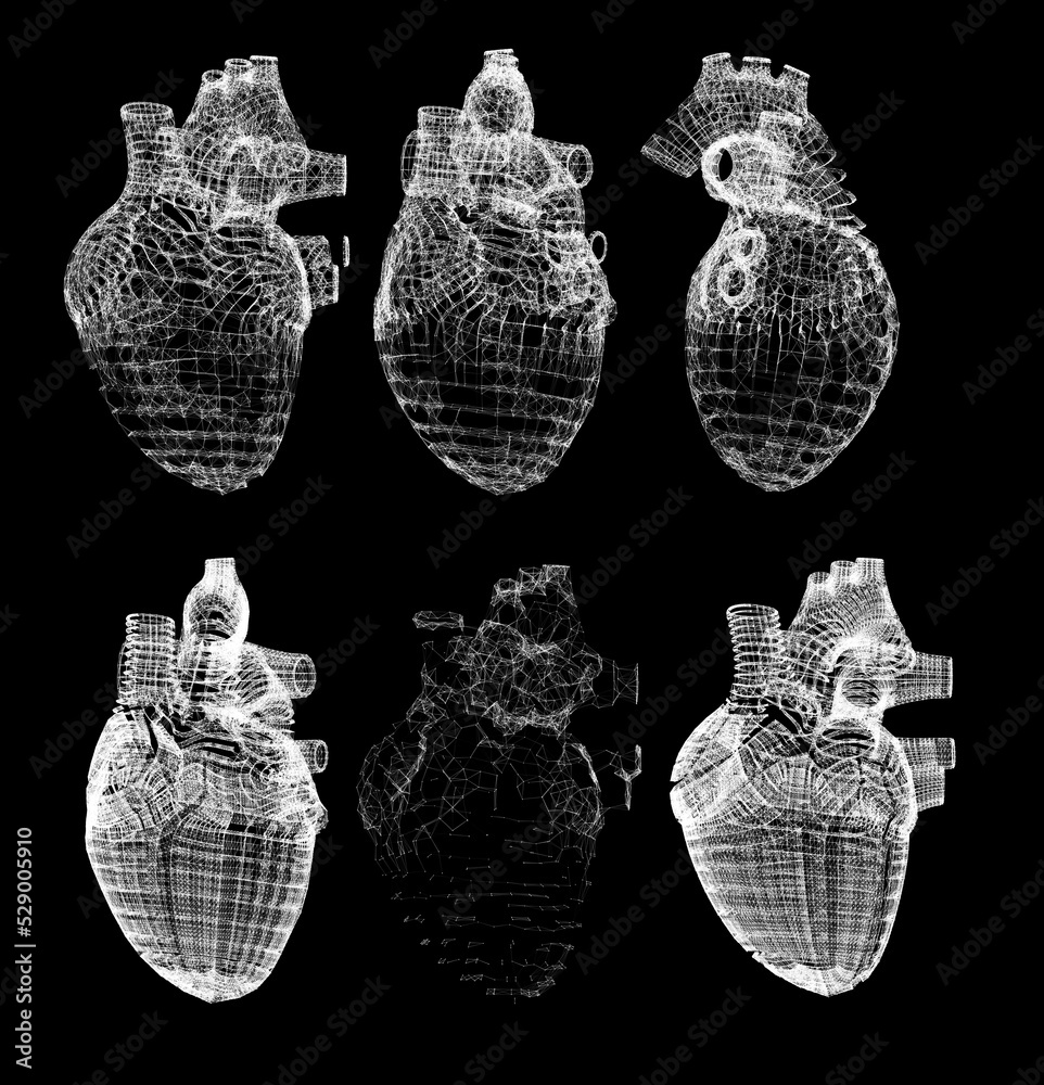 3d illustration Futuristic medical concept human heart from polygons ...