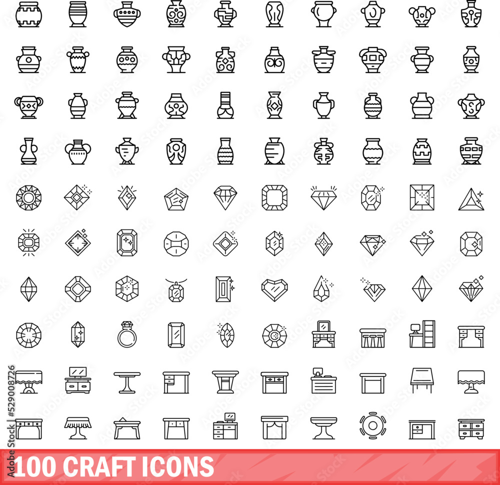 100 craft icons set. Outline illustration of 100 craft icons vector set ...