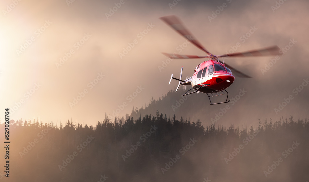 Helicopter Flying over the West Coast Pacific Ocean. Extreme Adventure ...