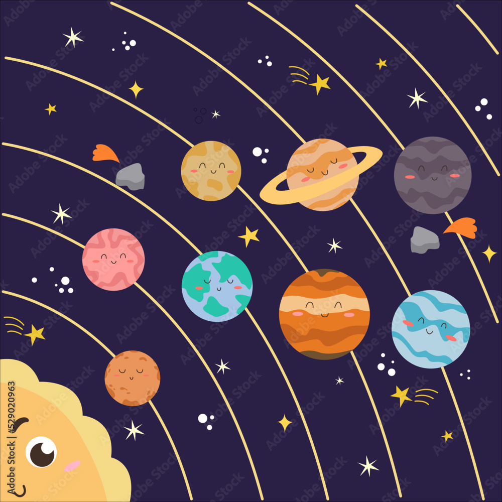Vector illustration of planets of the solar system in a flat style ...