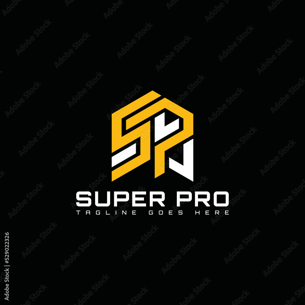 Abstract initial letter SP or PS logo in yellow and white color ...