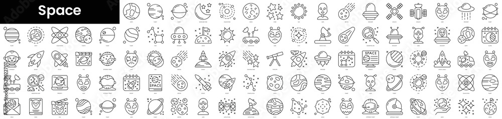 Set of outline space icons. Minimalist thin linear web icons bundle ...