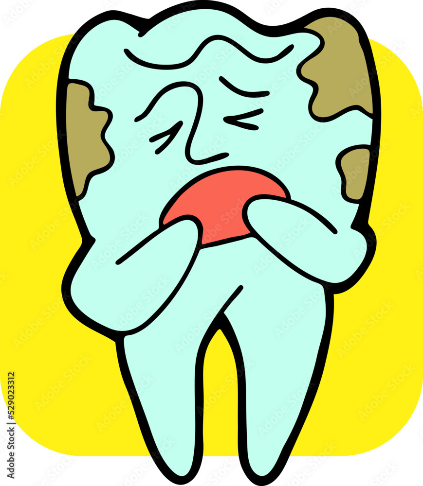 Root tooth cartoon character with problem and solution. Dental care for ...