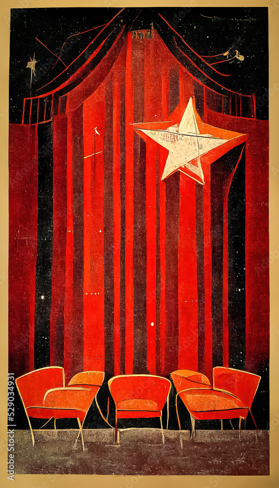 Antique theater poster with red curtain, vintage and old school, old ...