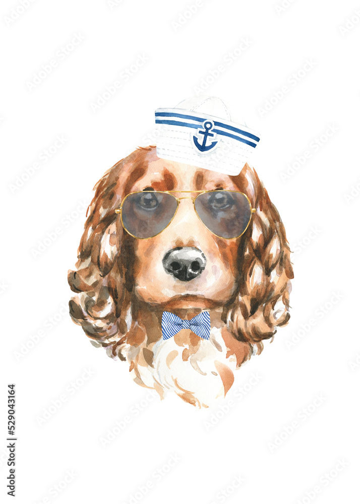 Watercolor Cocker Spaniel illustration, cute dog breed, hipster ...