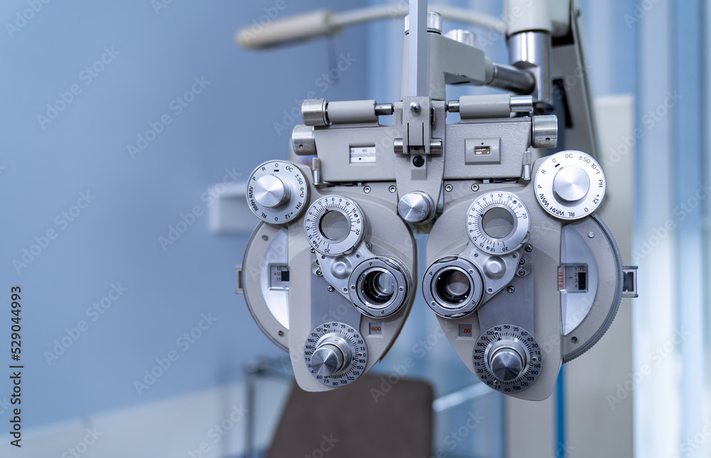 Checking eyesight with device. Examination of the eyes in an ...