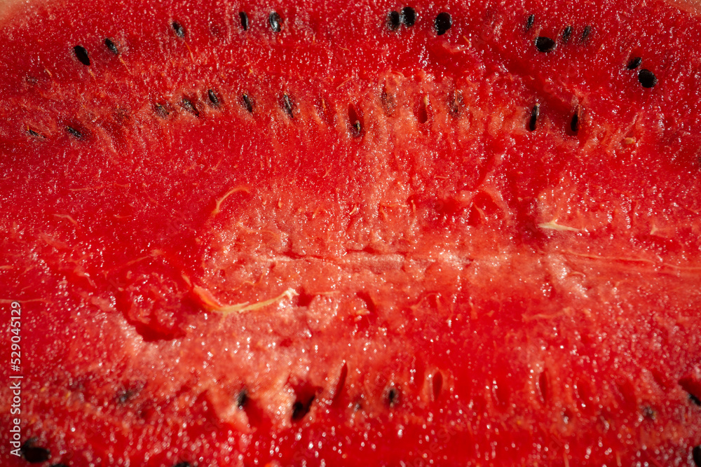 Red pulp of ripe watermelon texture. Background red pulp of ripe ...