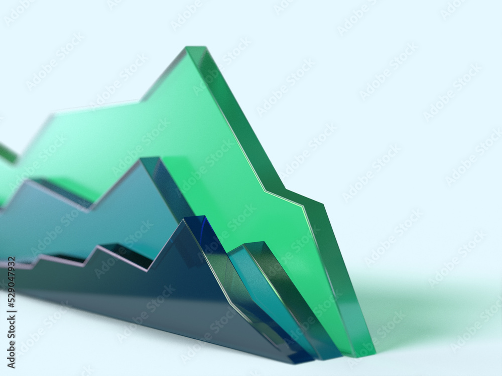 3D graph chart with a colorful separated section on a light background ...