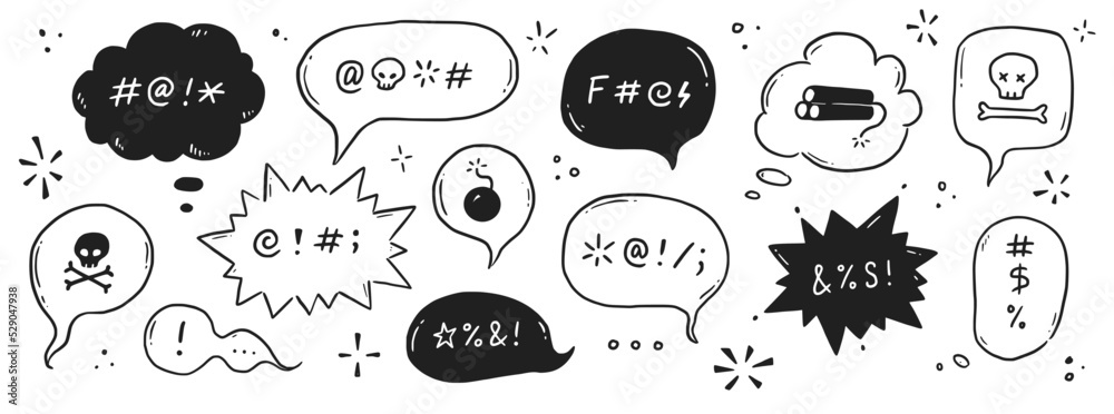 Swear word speech bubble set. Curse, rude, swear word for angry, bad ...