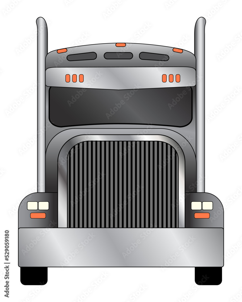 Semi truck front view with pipes - Vector Illustration Stock Vector ...