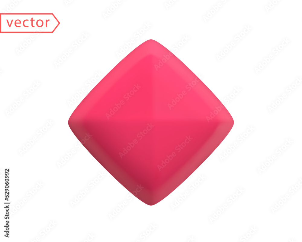 Red rhombus 3D design element. Realistic cartoon style design ...