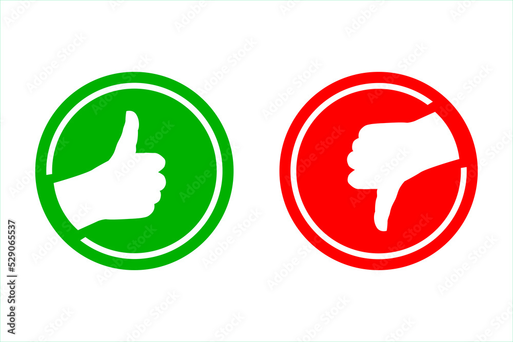 Green and red likes and dislikes symbol. Hand drawn speech bubbles with ...