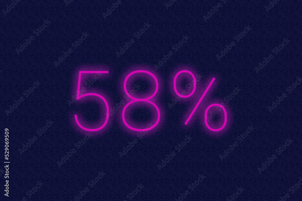 58% percent logo. fifty-eight percent neon sign. Number fifty-eight on ...