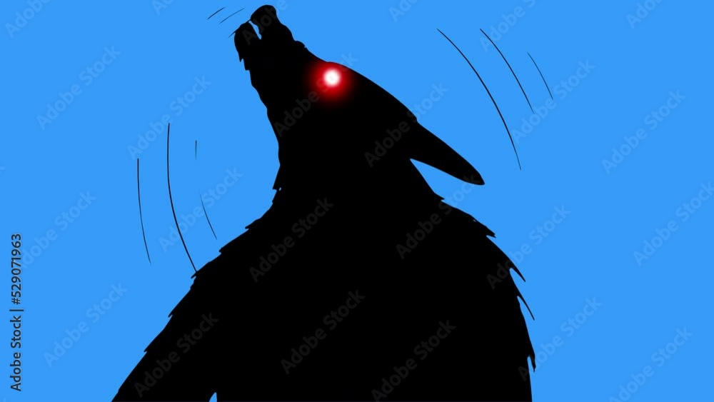 Stockvideon Animation Werewolf attacks on a blue screen. A howling ...