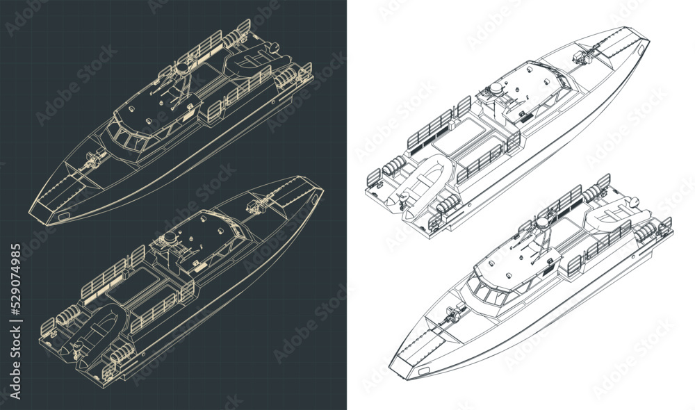 High speed patrol boat isometric blueprints Stock Vector | Adobe Stock