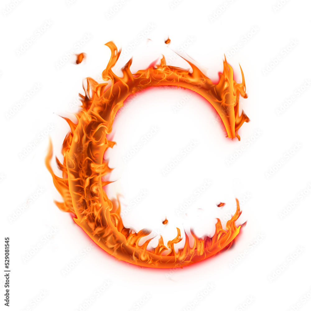 Alphabet Letter C. Fire flames on transparent background, realistic ...