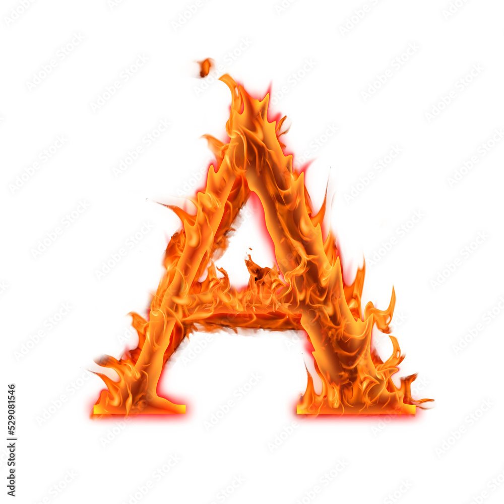 Alphabet Letter A. Fire flames on transparent background, realistic ...