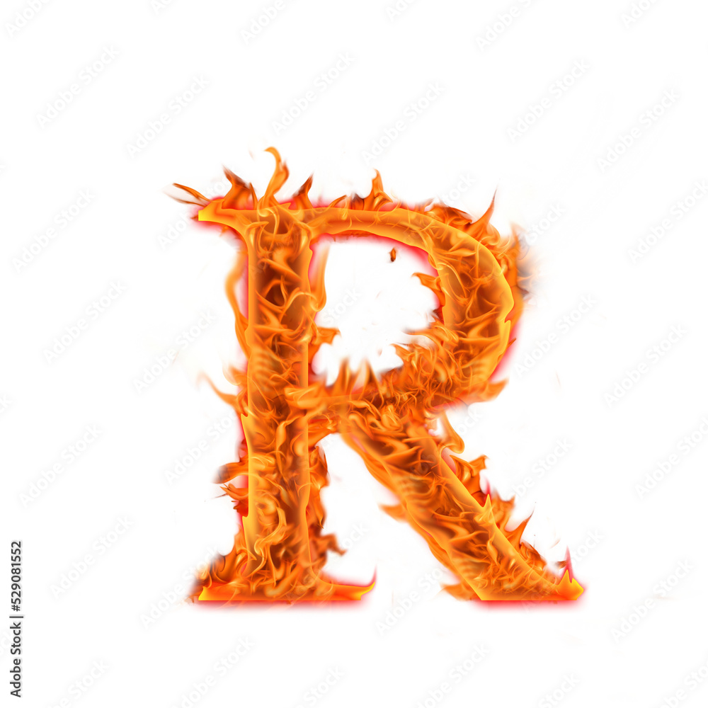 Alphabet Letter R. Fire flames on transparent background, realistic ...
