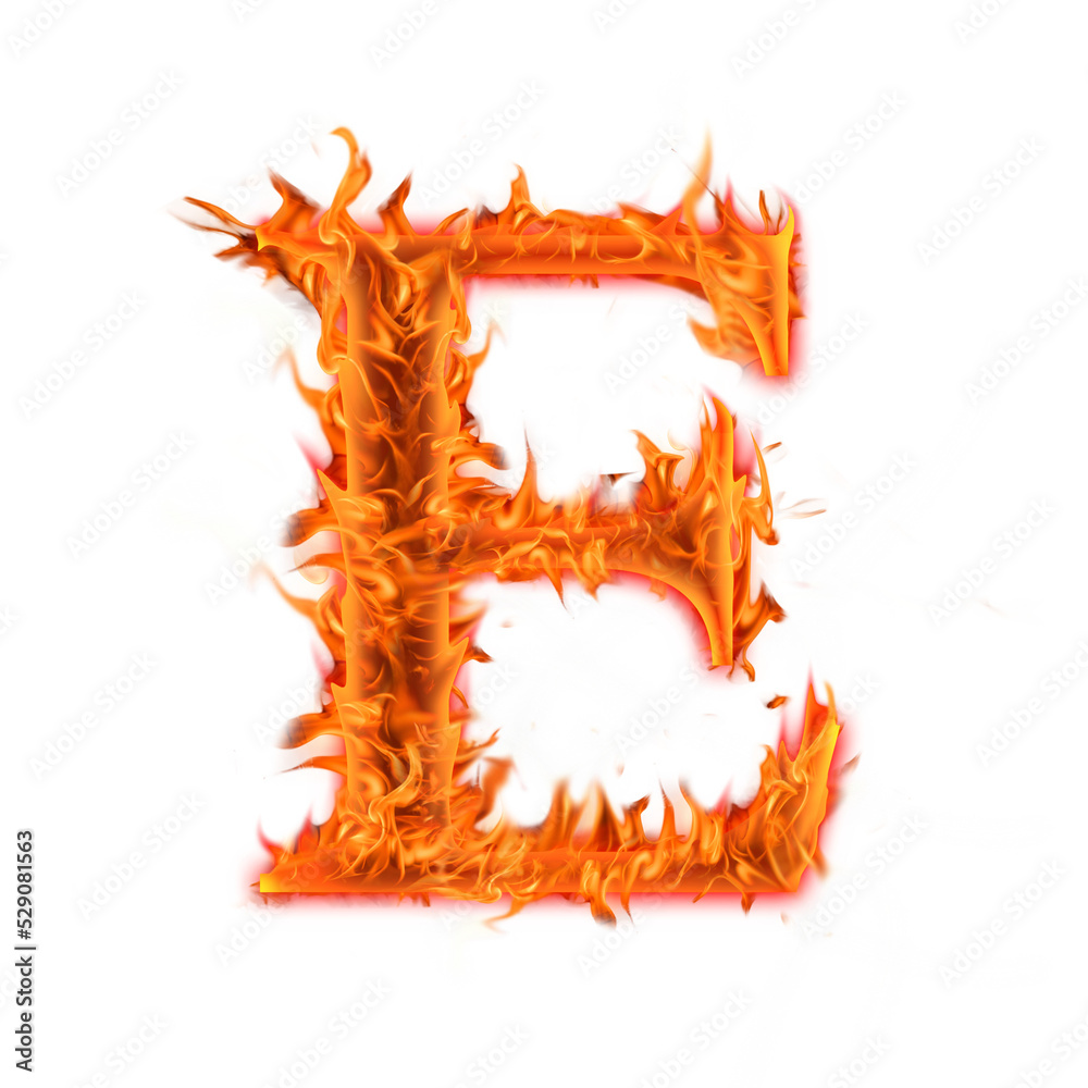 Alphabet Letter E. Fire flames on transparent background, realistic ...