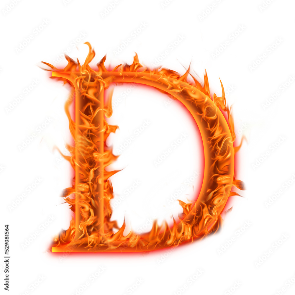 Alphabet Letter D. Fire flames on transparent background, realistic ...