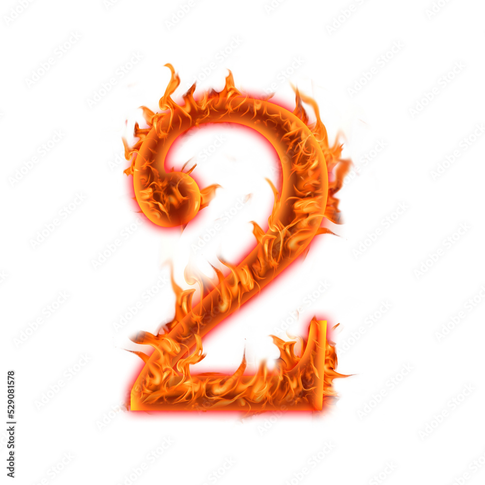 2, Number Two. Fire flames transparent background, realistic fire ...