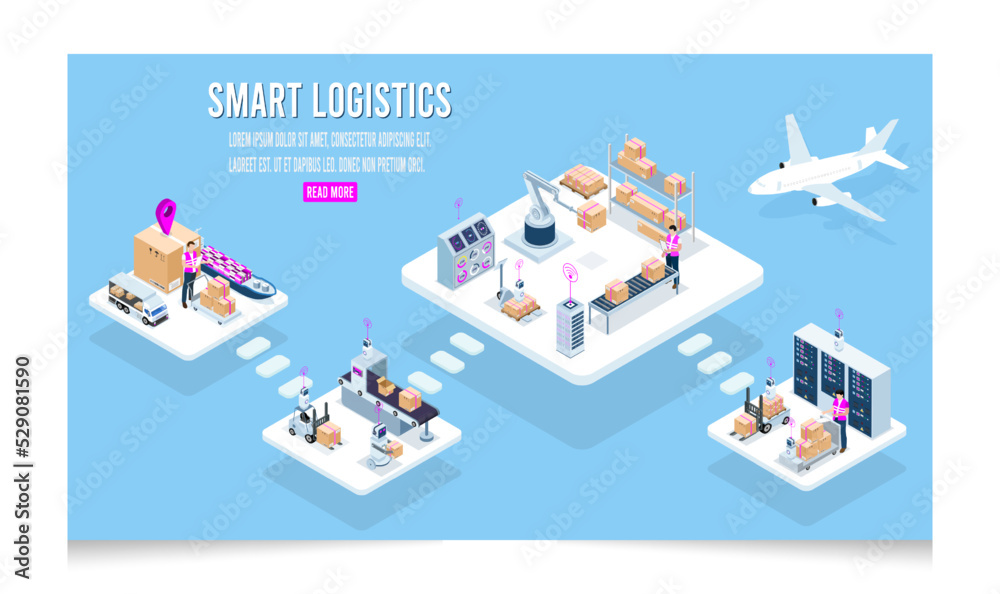 Isometric 3D Smart global logistics delivery tracking system concept ...