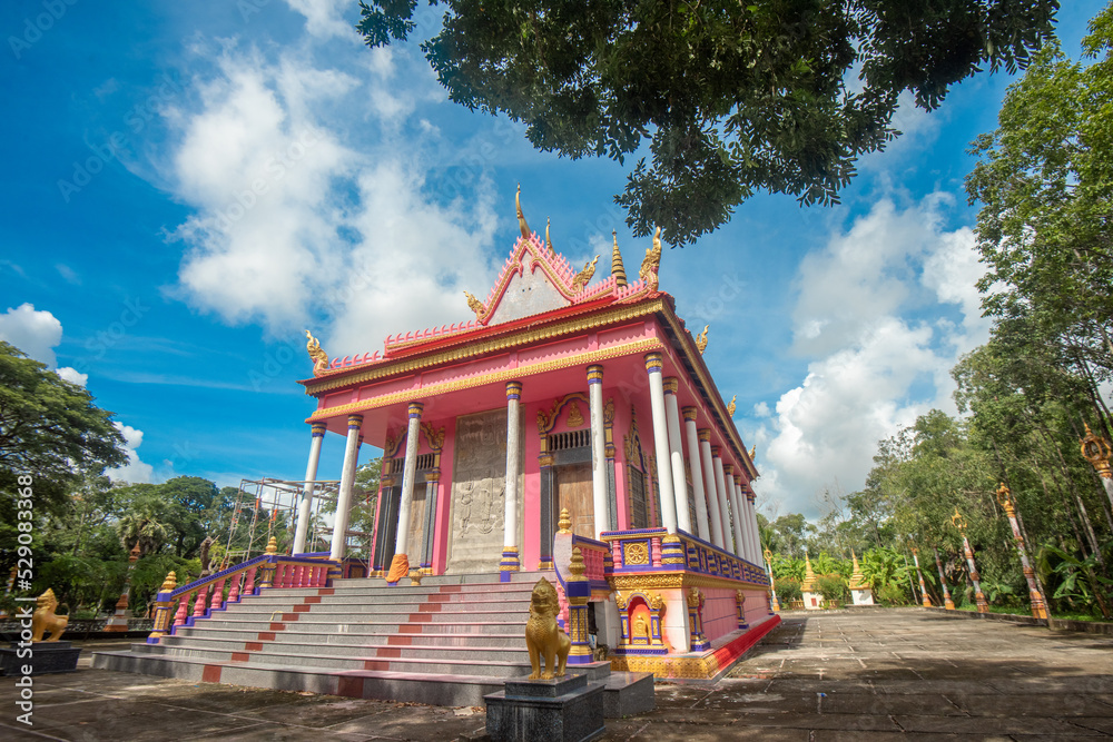Ancient Khmer pagoda architecture. The main hall of Krang Krhoch Khmer ...