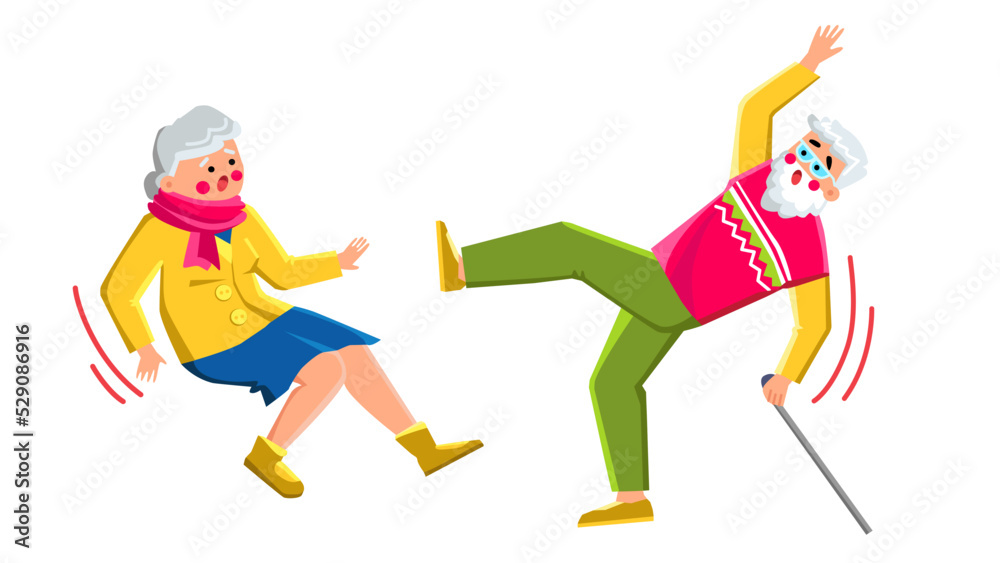 falling old people vector. person fall, senior down, floor disabled ...