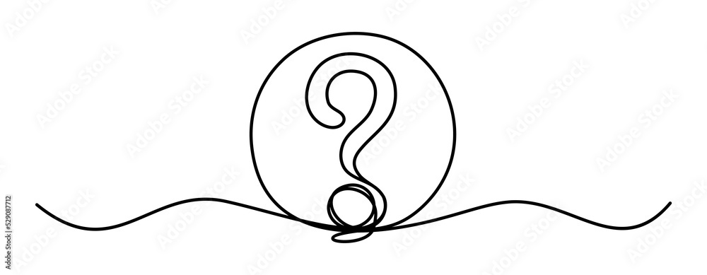 Continuous line question mark drawn single black line One line drawing ...