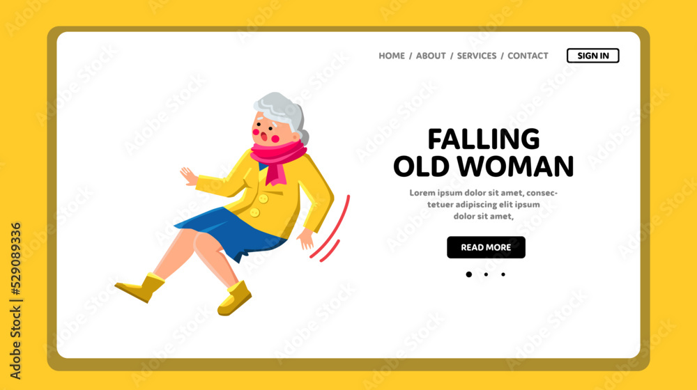 falling old woman vector. senior person, fall floor, home pain, down ...