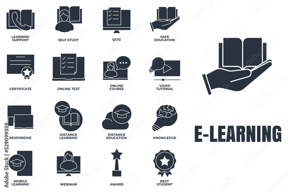 Set of E-learning, online education icon logo vector illustration ...