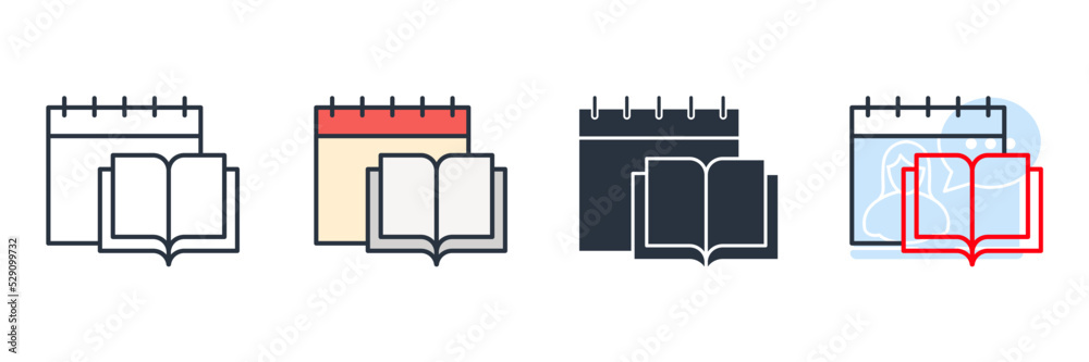 Calendar icon logo vector illustration. study program calendar and book ...