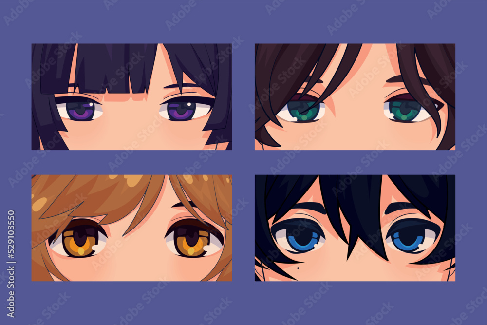 set of anime face boys Stock Vector | Adobe Stock