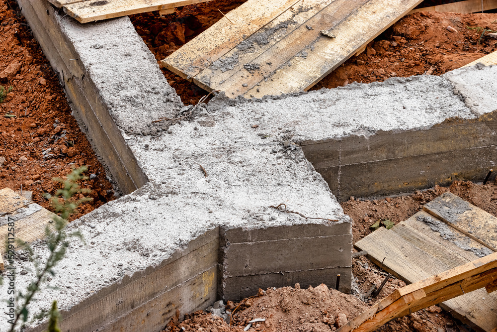 Reinforced concrete foundation of a modern monolithic residential ...