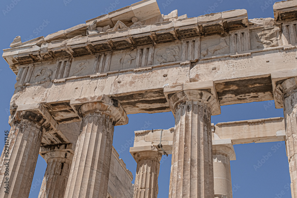 The Parthenon, the former temple on the Acropolis of Athens dedicated to the Goddess of Athena ...